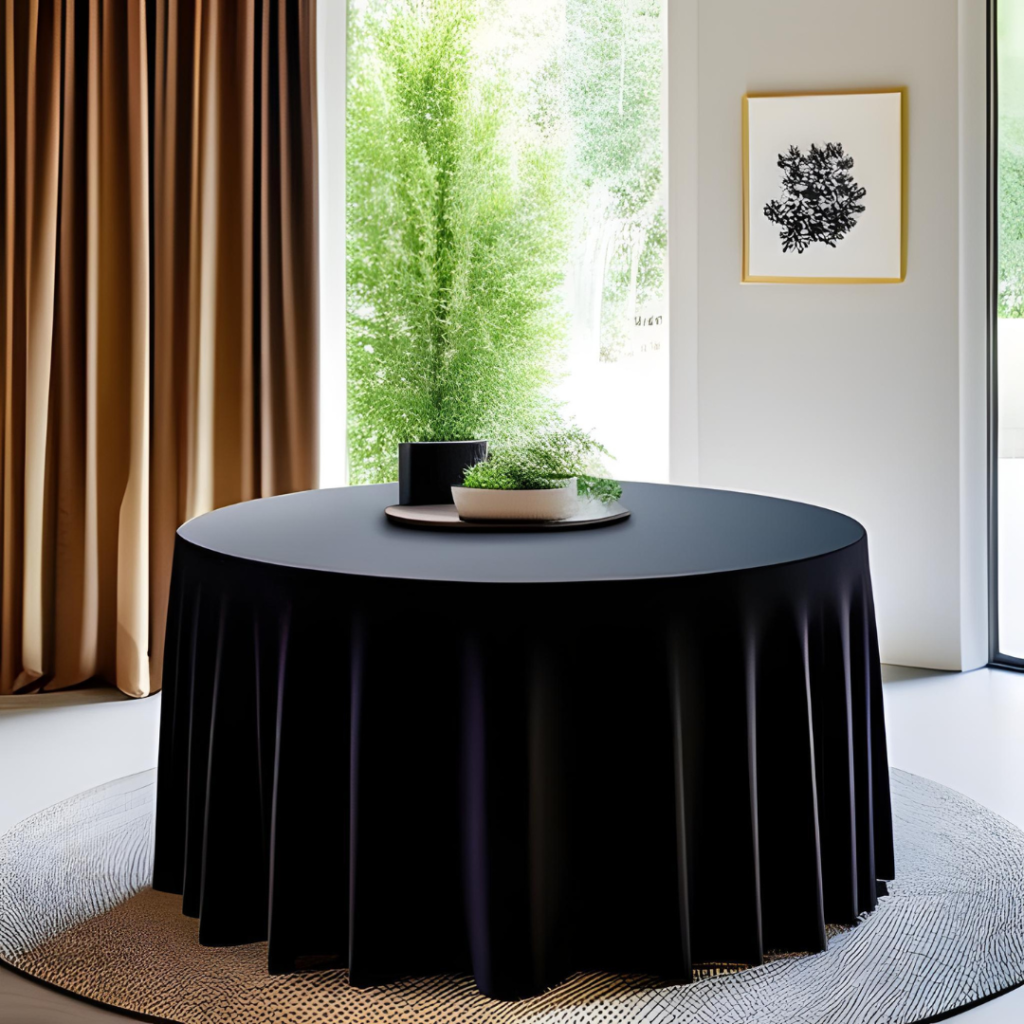 Round Table Cloth, 132", Black Color, 12/Case - Lucerna Hospitality, LLC